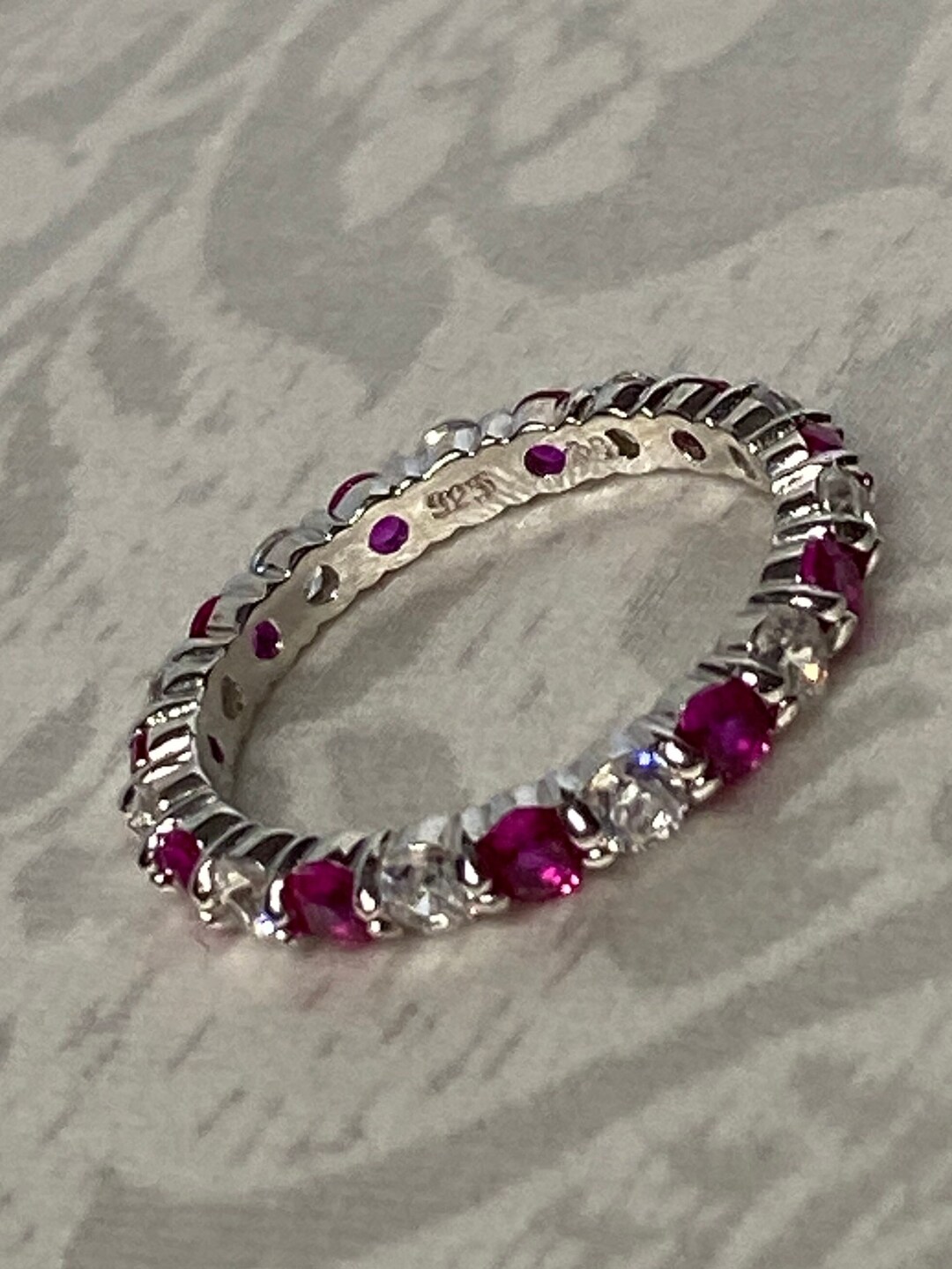 Sterling Silver 925 Hot Pink Topaz Eternity Band Ring Fine Jewelry Gift ...