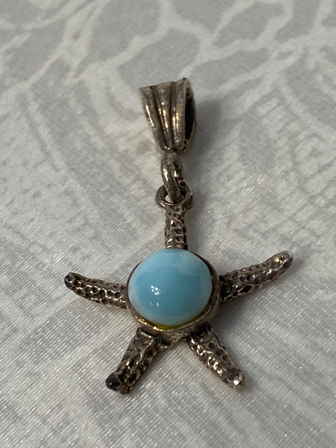 Sterling Silver 925 Starfish Larimar Gemstone Dangle Charm Pendant ...