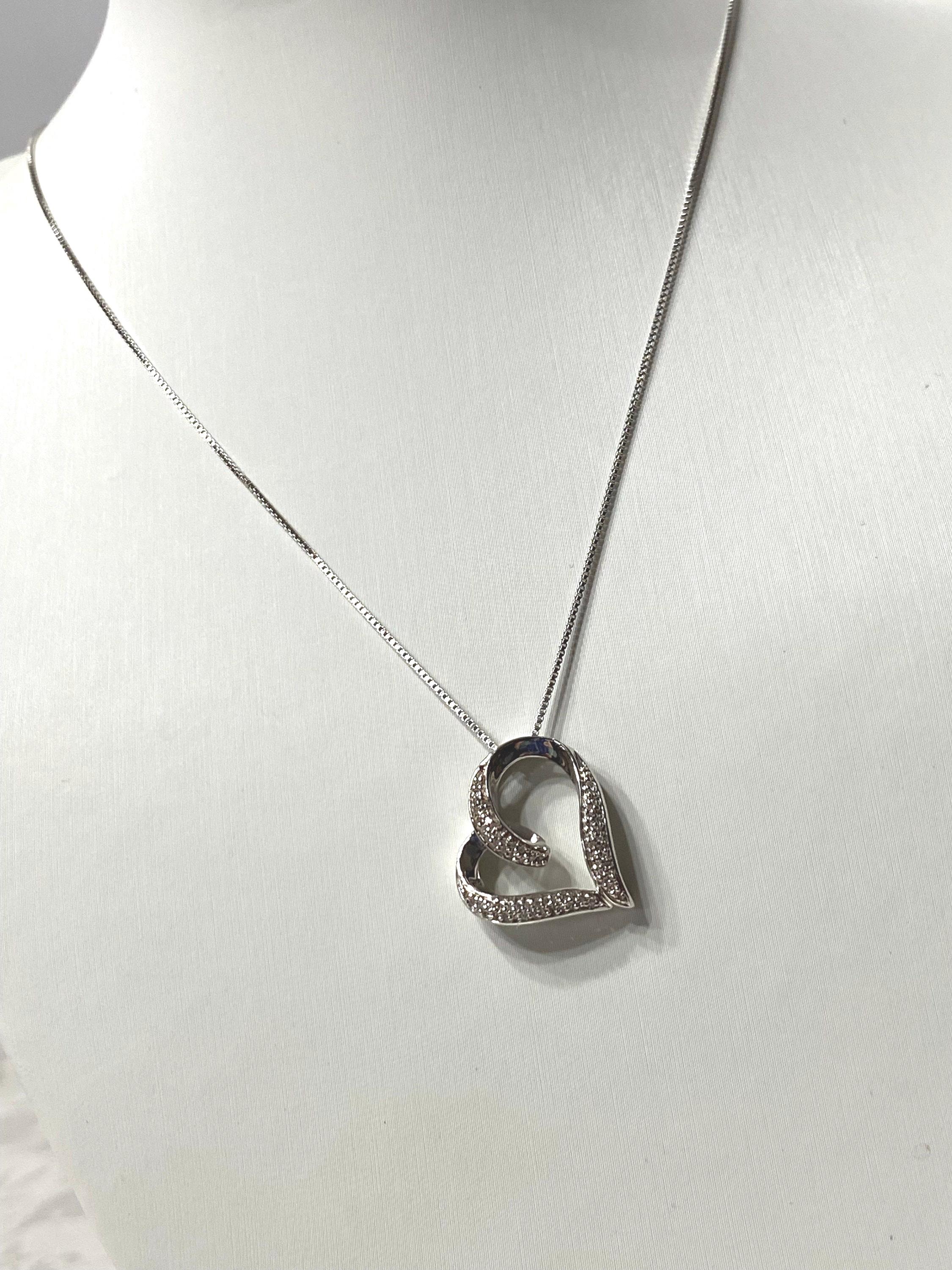 Sterling Silver 925 Diamond Heart Pendant Necklace Jewelry Gift 18 inch Holiday Gift