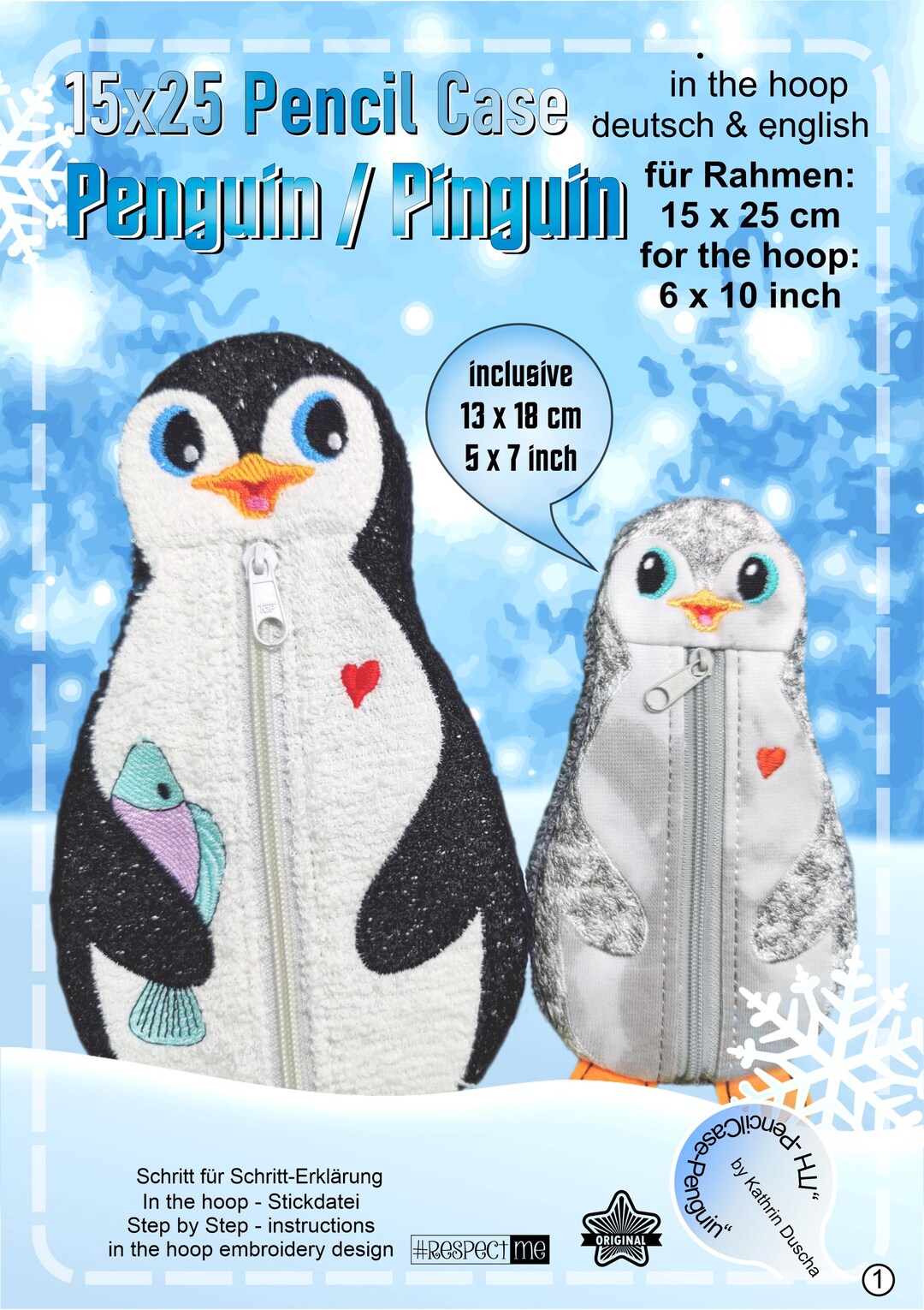 15 X 25 Cm - 6 X 10 Inch Pencil Case Panguin-penguin ITH Incl. 13 X 18 ...