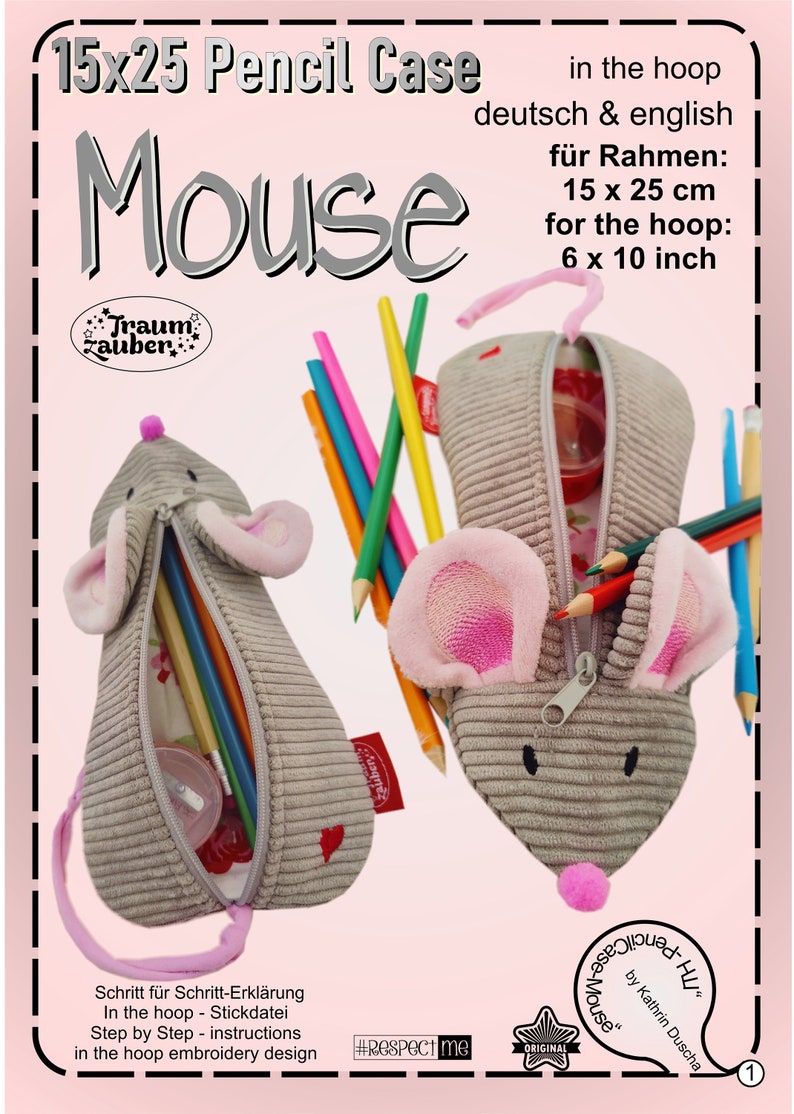15 X 25 Cm - 6 X 10 Inch Pencil Case Mouse ITH - Etsy