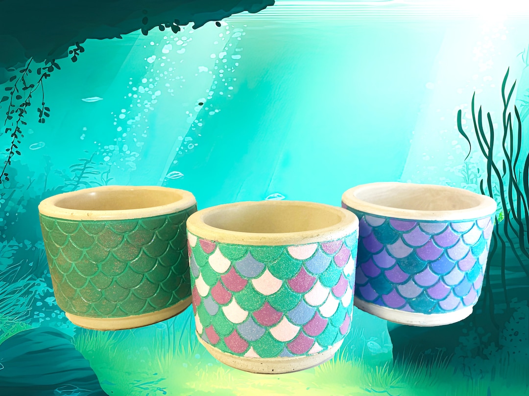 Sparkly Mermaid Planter Pot | Glittery Fish Scales | Handmade Hand ...