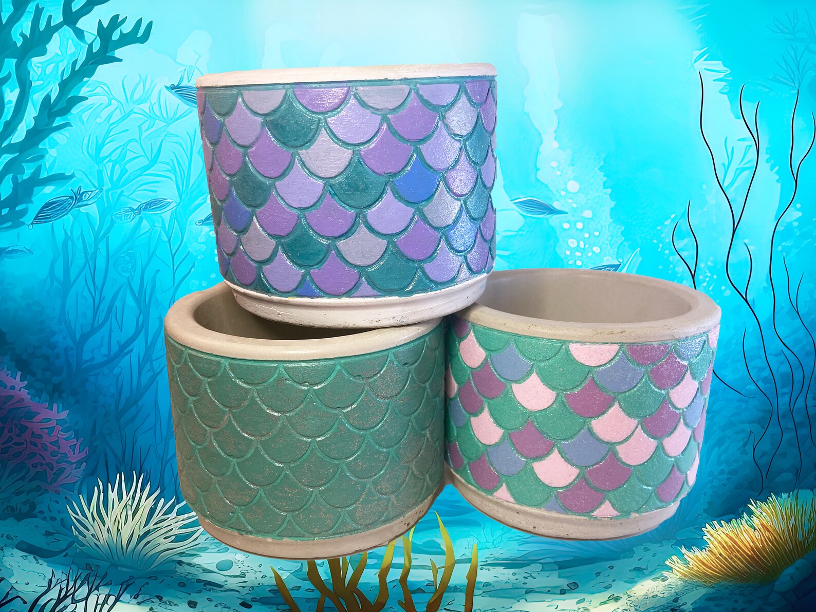Sparkly Mermaid Planter Pot | Glittery Fish Scales | Handmade Hand ...
