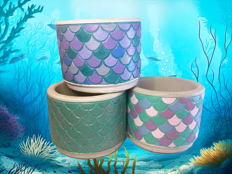 Sparkly Mermaid Planter Pot | Glittery Fish Scales | Handmade Hand ...