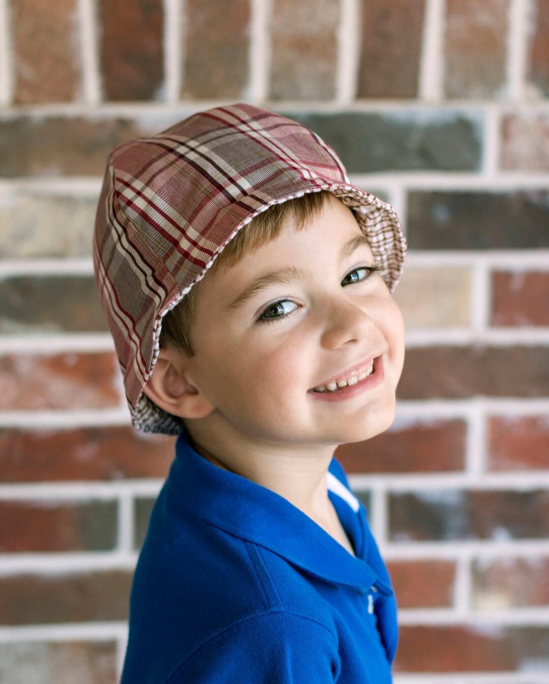 Boy's Hand-made Reversible Bucket Hat With Burgundy Plaid / Light Brown ...