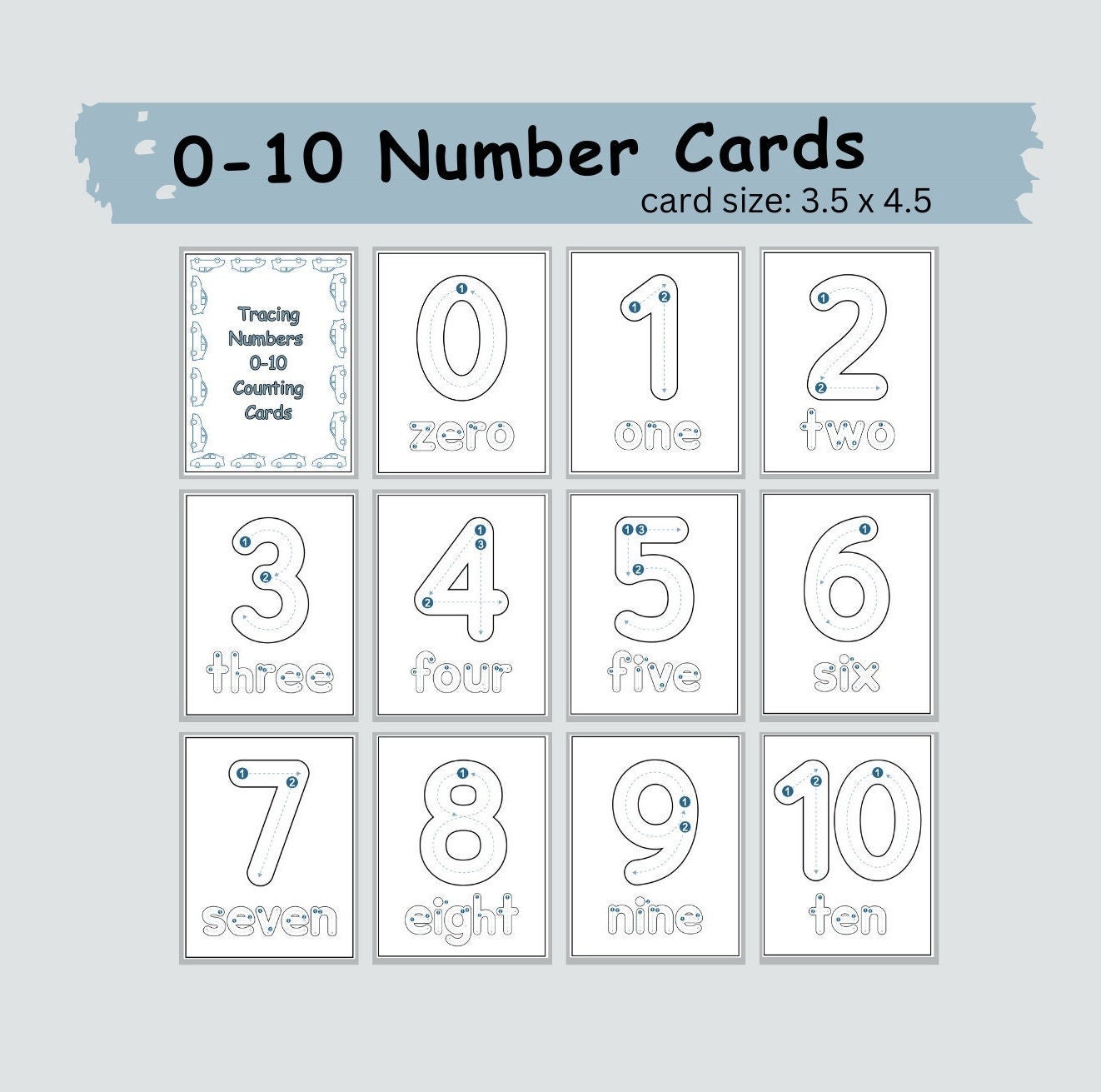 0-10 Number Tracing Cards, Digital Download, Preschool Homeschool ...