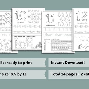 1-12 Number Tracing Activities Bundle, Preschool and Kindergarten ...