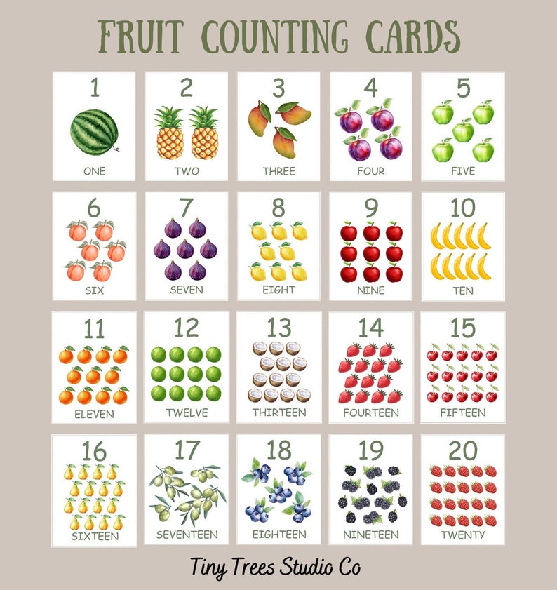 1-20 LAMINATED Fruit Counting Number Cards, Preschool Homeschool ...