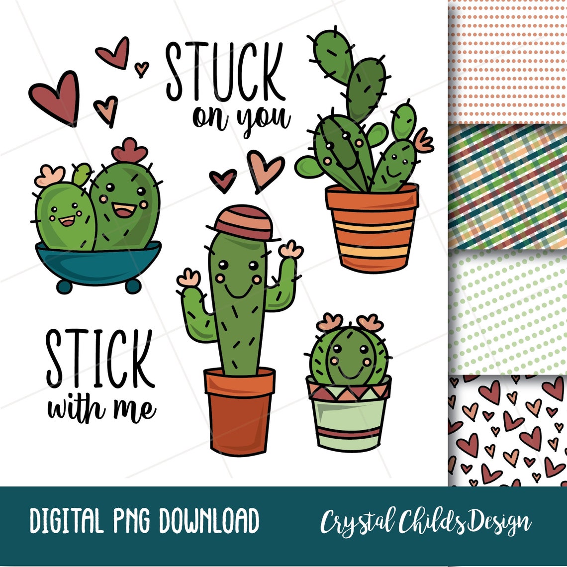Valentine Cactus PNG Clipart Bundle Cactus Clipart Valentine | Etsy