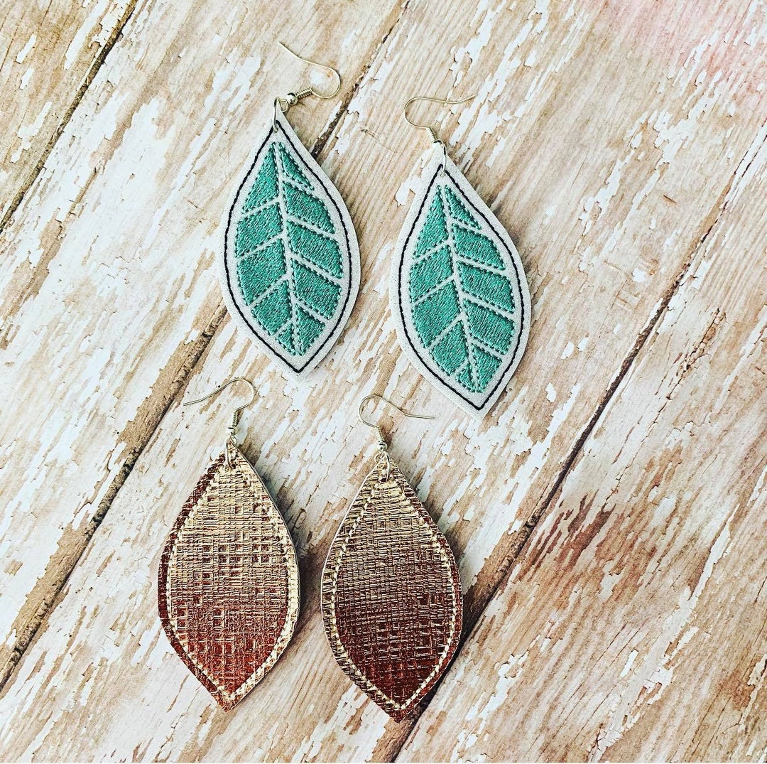 Geometric Leaf Earrings - 2 Sizes, Embroidery Design, Digital File - Etsy