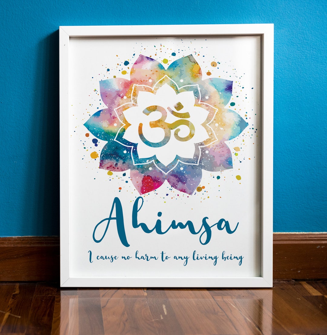 Ahimsa Printable Art With Watercolor Lotus Spiritual Yoga Gifts ...