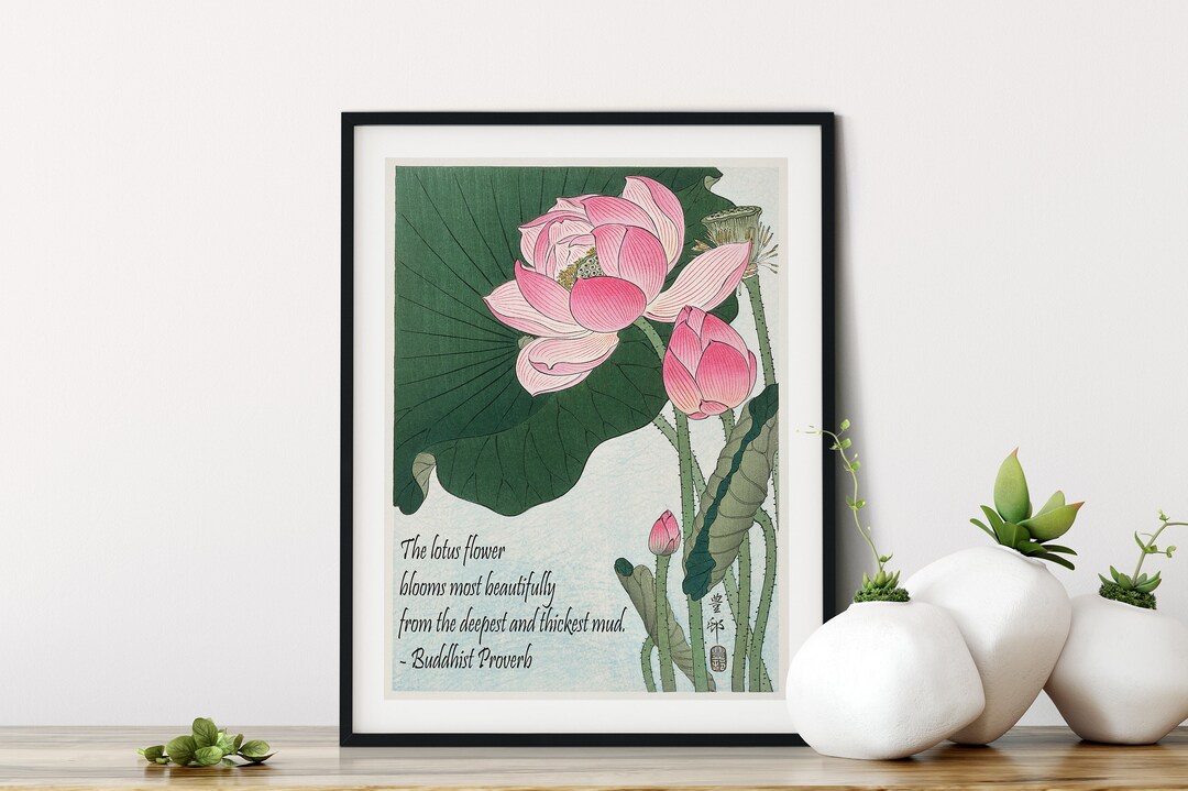 Printable Buddhist Proverb on Vintage Japanese Lotus Flower Art Print ...