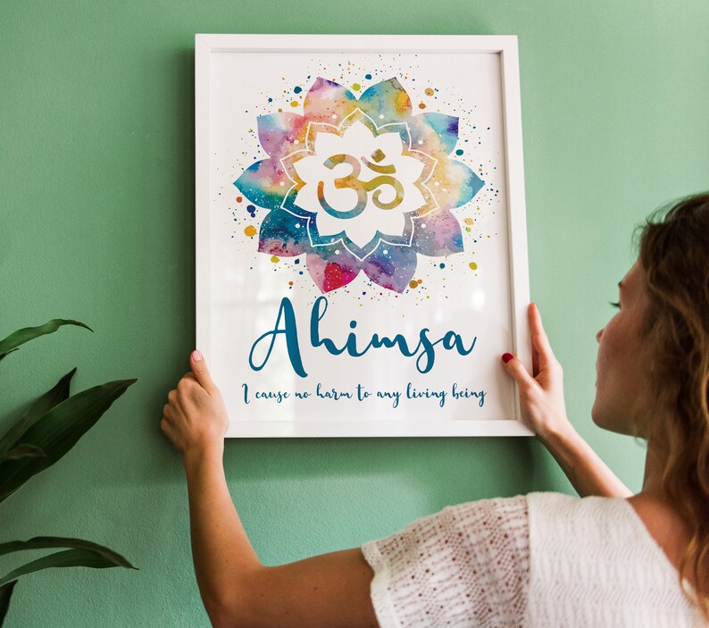 Ahimsa Printable Art With Watercolor Lotus Spiritual Yoga - Etsy