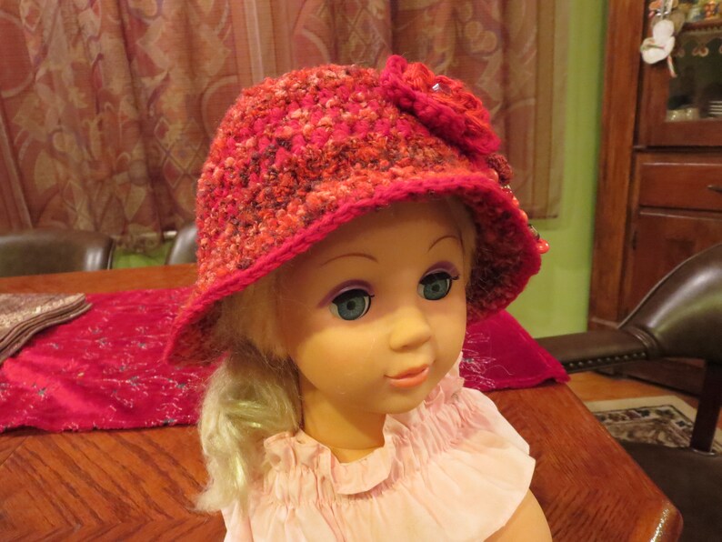 Crochet Red Hat With Flowers, Crochet Hat for Girls - Etsy
