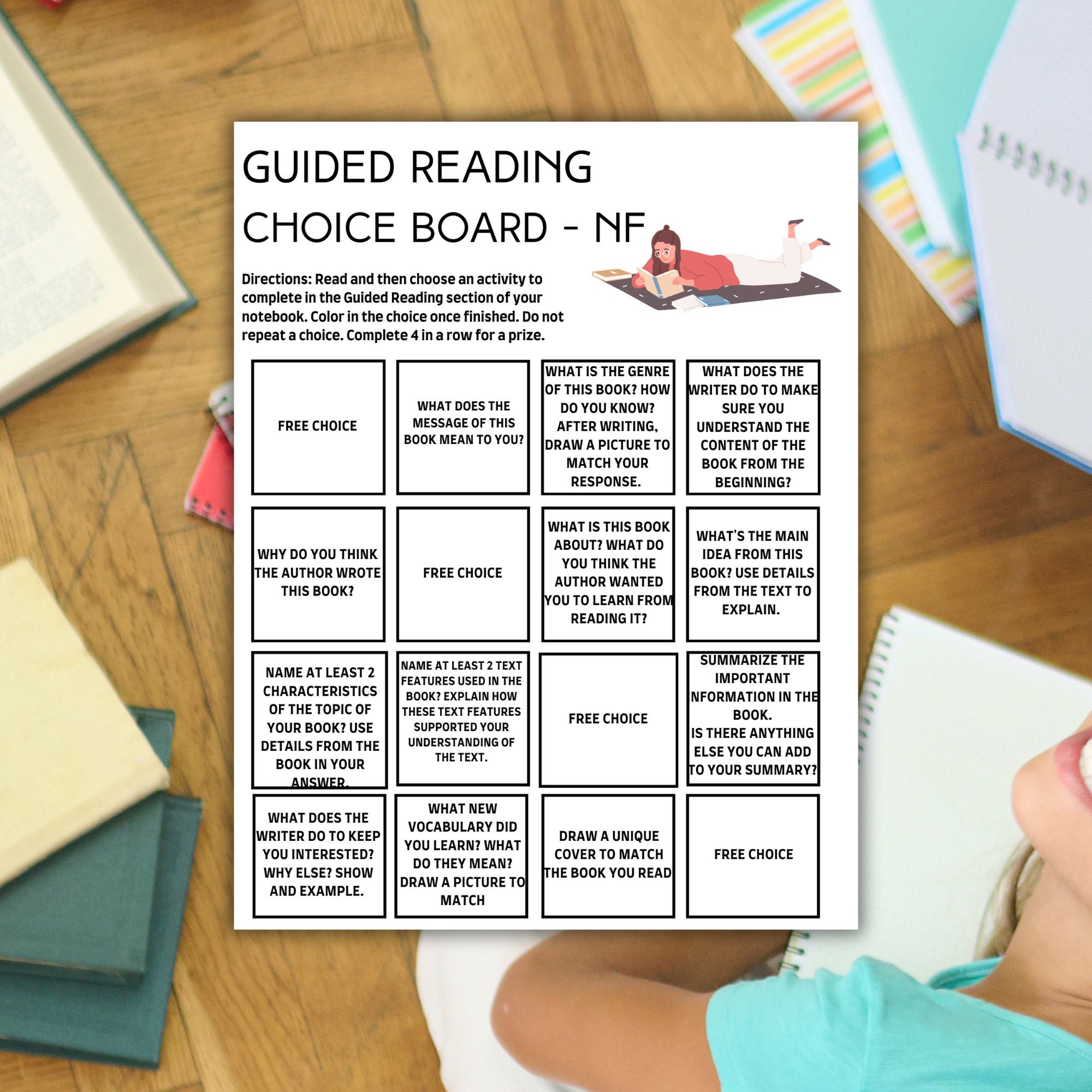 Fiction and Non-fiction Reading Choice Board, Homeschool, Elementary ...