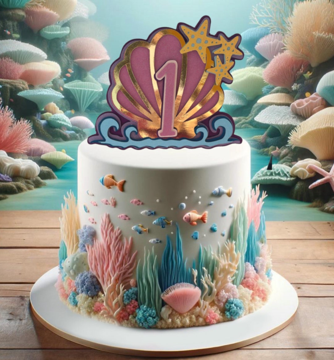 Seashell Cake Topper Mermaid Boho Cake Topper Girl Birthday Party Cake ...
