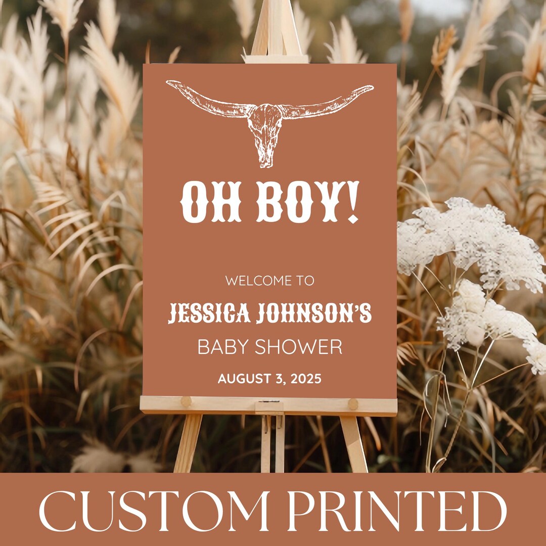 PRINTED Baby Shower Welcome Sign | Oh Boy Western Theme | Western Baby ...