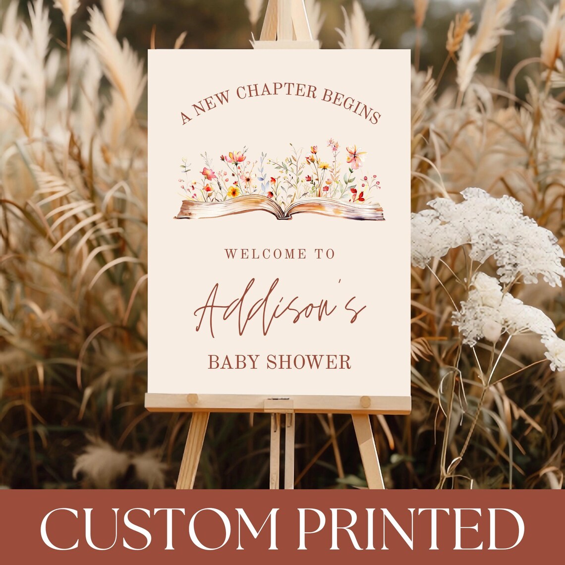 PRINTED Baby Shower Welcome Sign | A New Chapter Begins | Poster Paper ...
