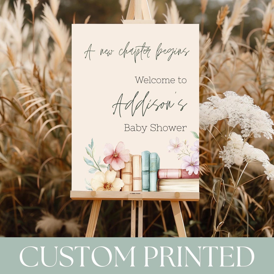 PRINTED Baby Shower Welcome Sign | A New Chapter Begins | Poster Paper Gator Foam Board | Baby ...