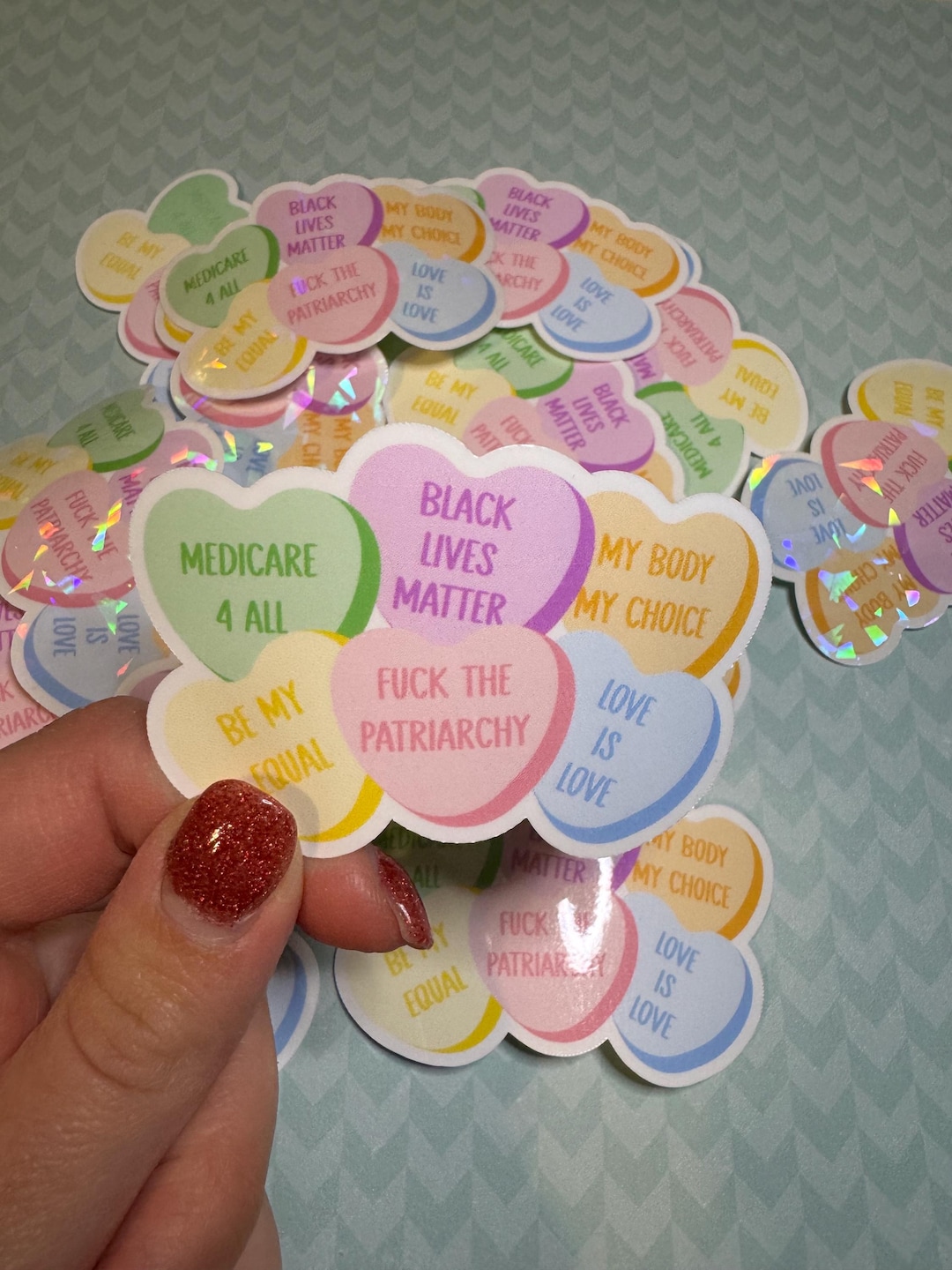 Feminist Candy Hearts Liberal Lovenotes Sticker With Empowering ...