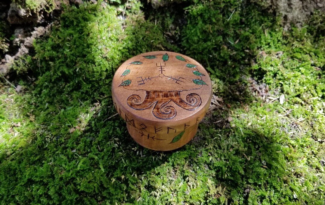 Rune Yggdrasil Viking Wooden Box - Engraved Wood Burned - Tree of Life ...
