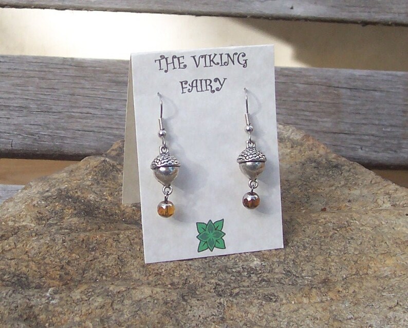 Autumn Fairy Acorn Amber Dew Drop Earrings Druid Nature - Etsy