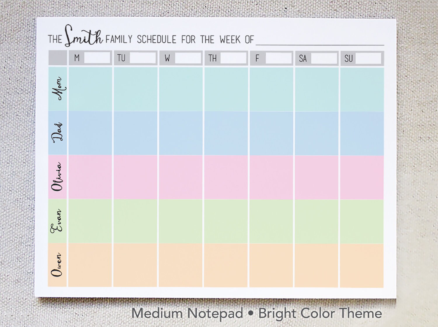 Custom Family Weekly Schedule Notepad // Organizational Pad // - Etsy