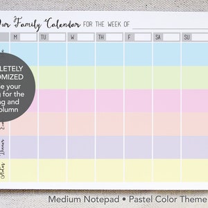 Custom Family Weekly Schedule Notepad // Organizational Pad // Custom ...