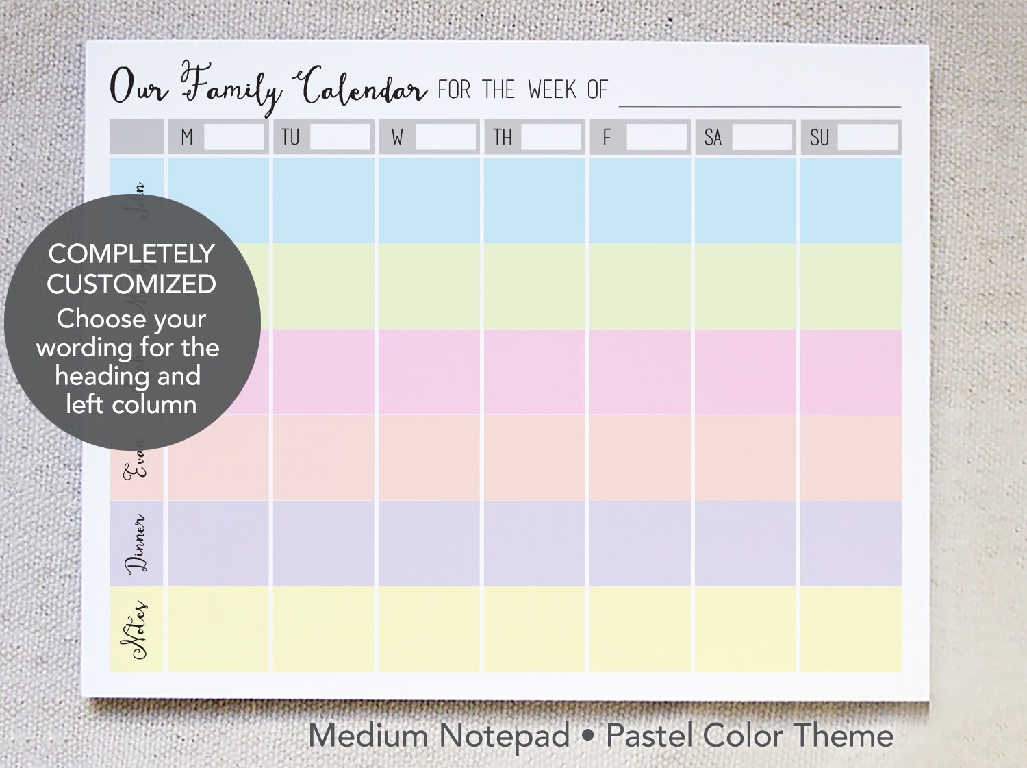 Custom Family Weekly Schedule Notepad // Organizational Pad // - Etsy