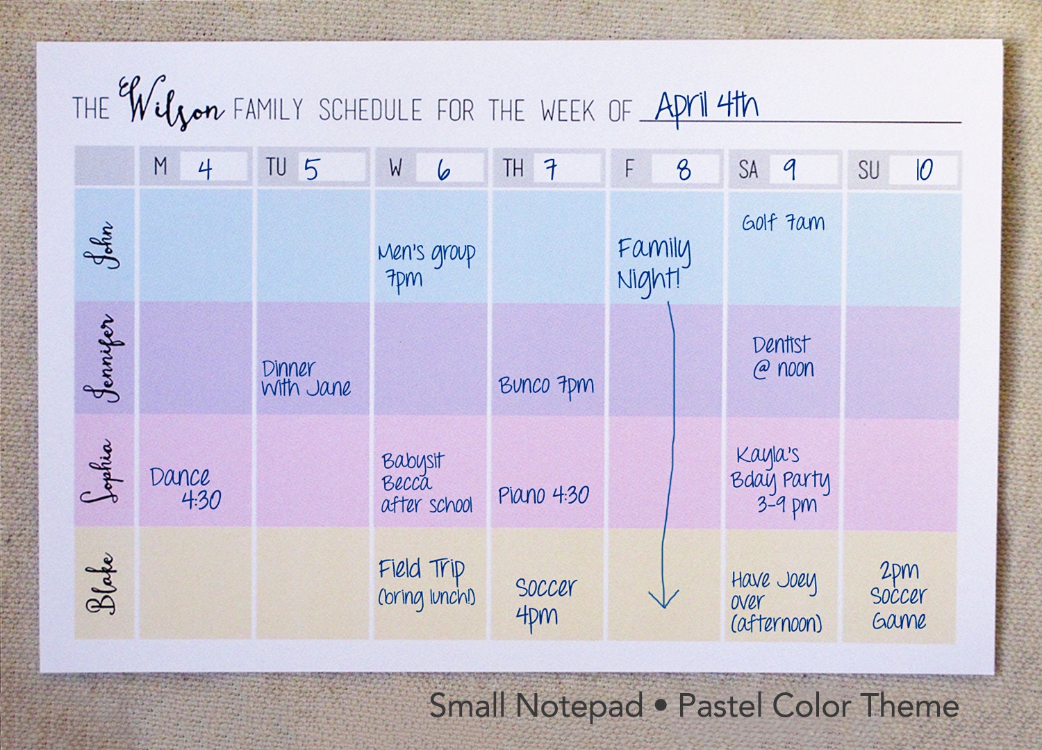 Custom Family Weekly Schedule Notepad // Organizational Pad // - Etsy