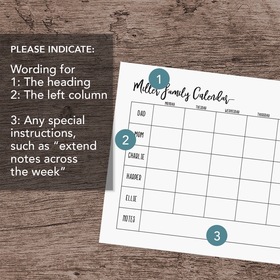 Custom Family Weekly Calendar Notepad, Family Schedule, Weekly Agenda ...