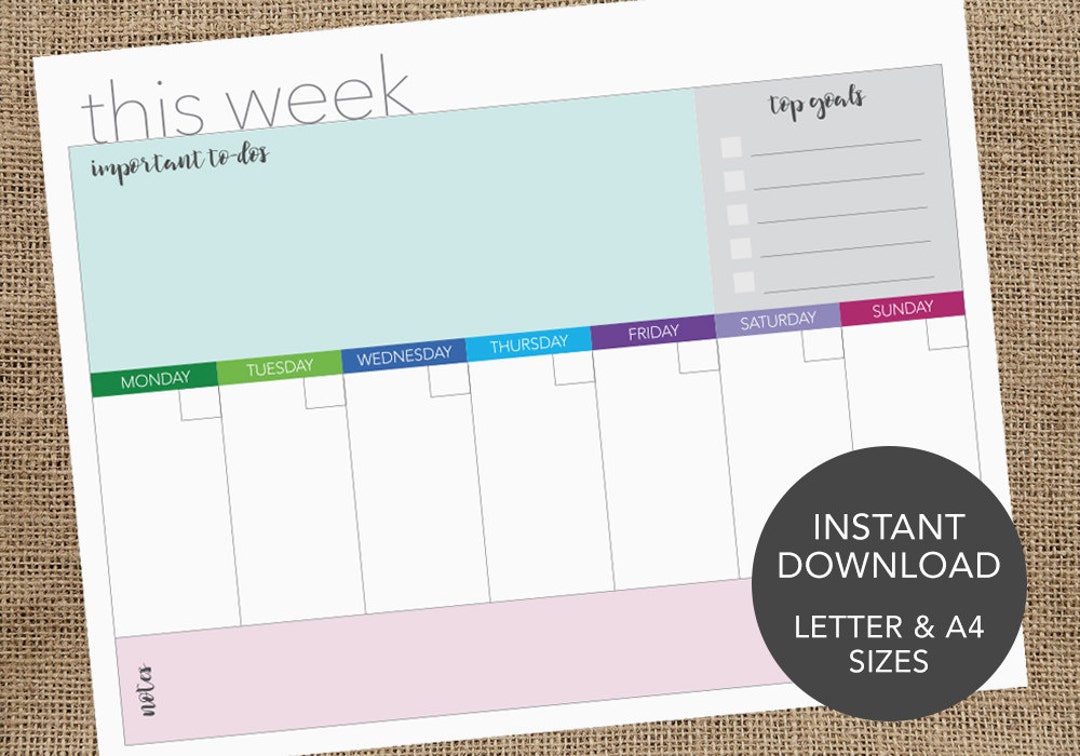 PRINTABLE Weekly Planner, Printable Weekly Calendar, Printable Weekly ...
