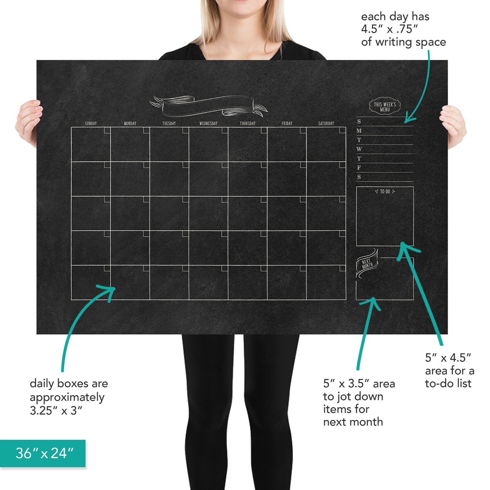 Chalkboard Calendar Monthly Wall Calendar Monthly Fill in - Etsy