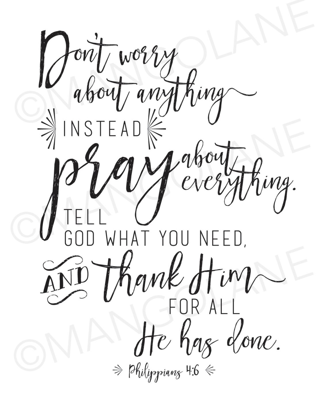 Art Print Philippians 4:6 // Inspirational Verse Wall Art | Etsy