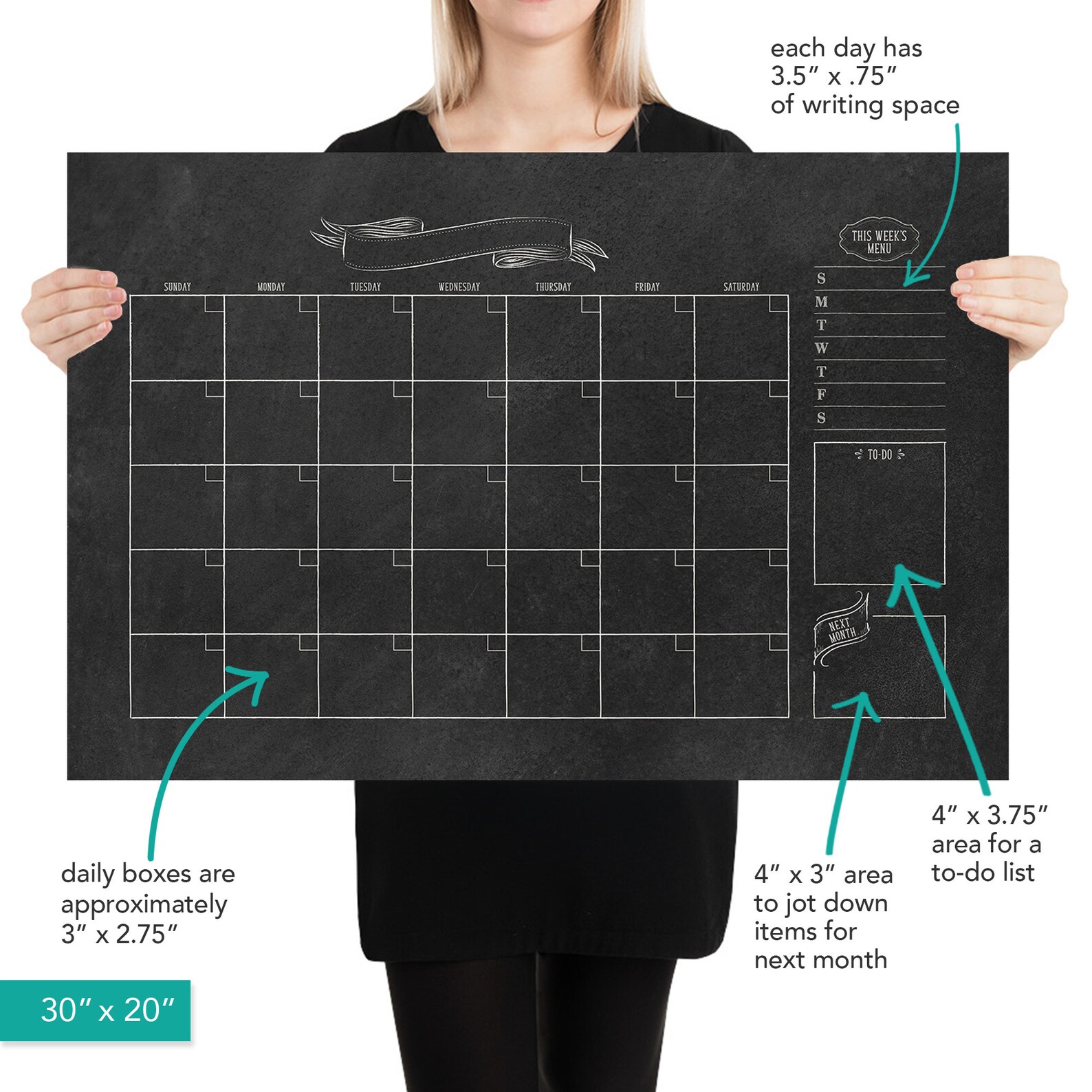 Chalkboard Calendar Monthly Wall Calendar Monthly Fill in - Etsy
