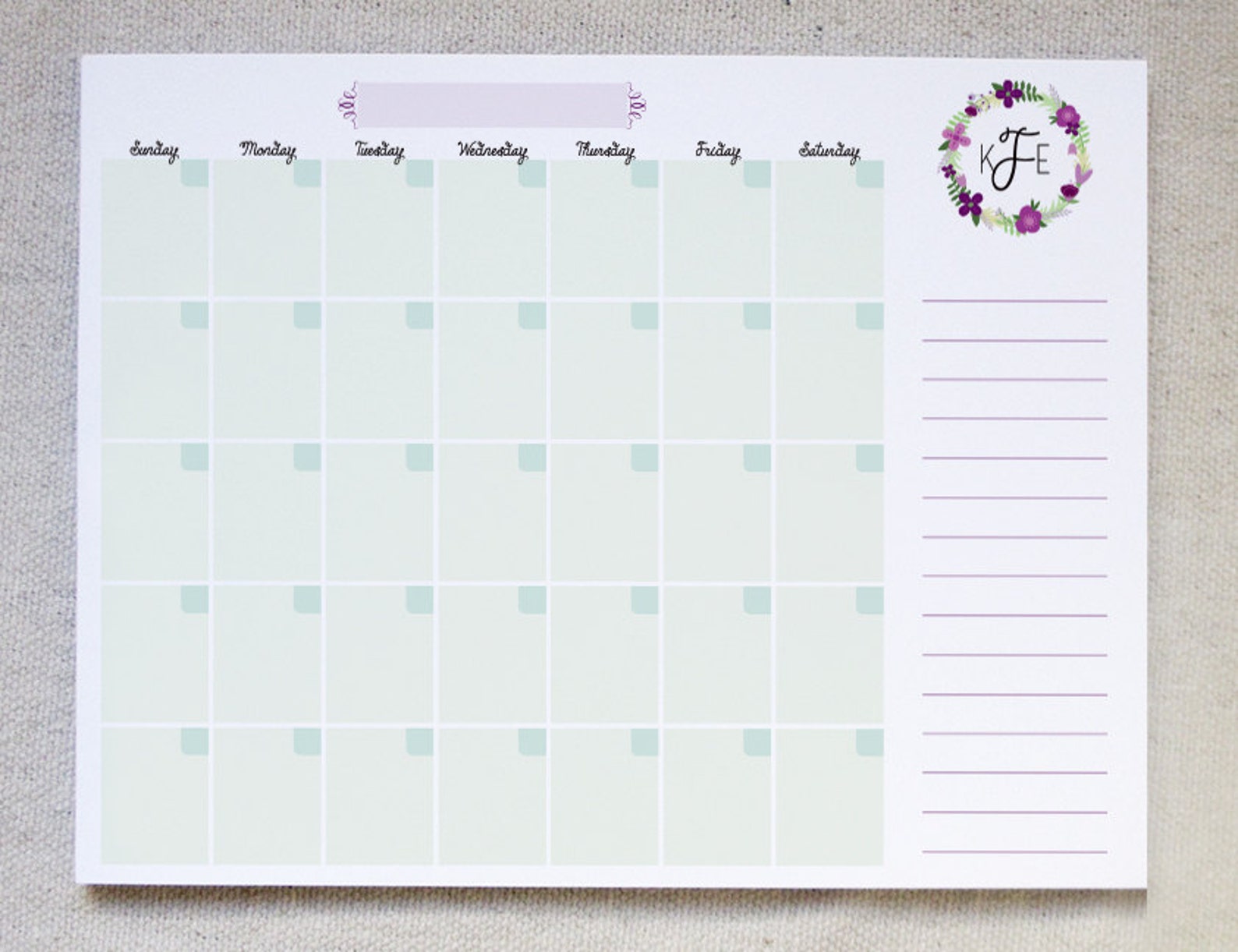 Monthly Calendar Notepad // Monogrammed Monthly Calendar // - Etsy