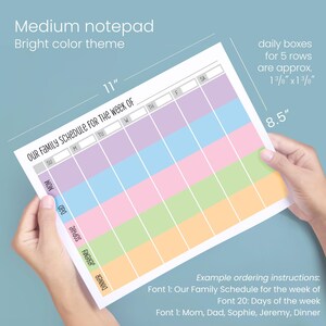 Custom Family Weekly Schedule Notepad // Organizational Pad // Custom ...