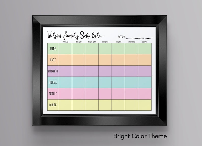 Family Weekly Calendar Family Schedule Weekly Planner | Etsy