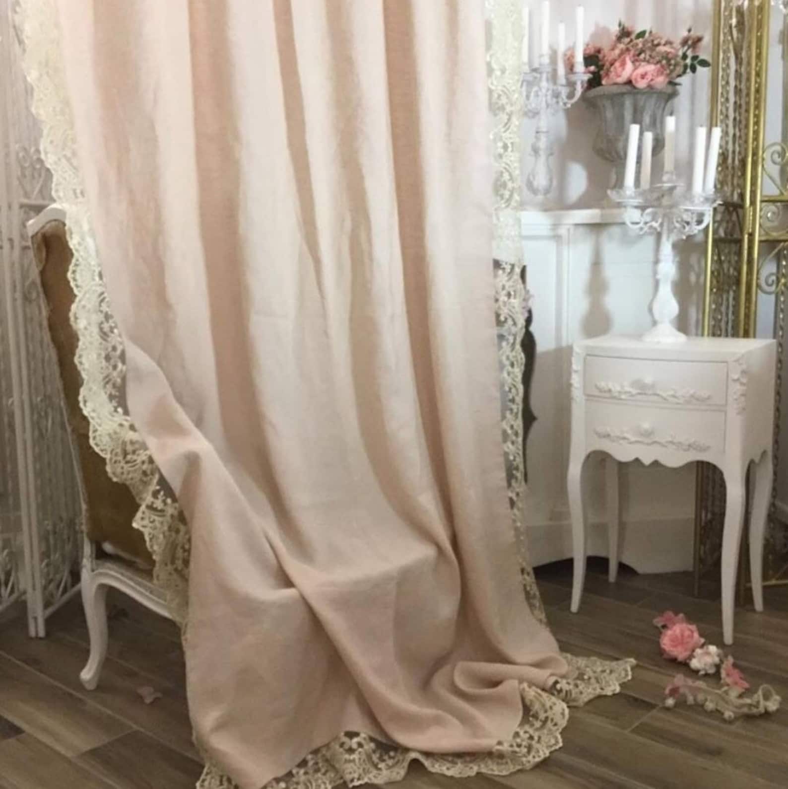 Elegant and refined tent in pure pink linen and precious lace | Etsy