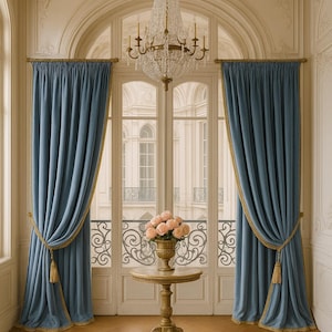 Pair of Intense Powder Blue Velvet Curtains, With Precious Made in ...