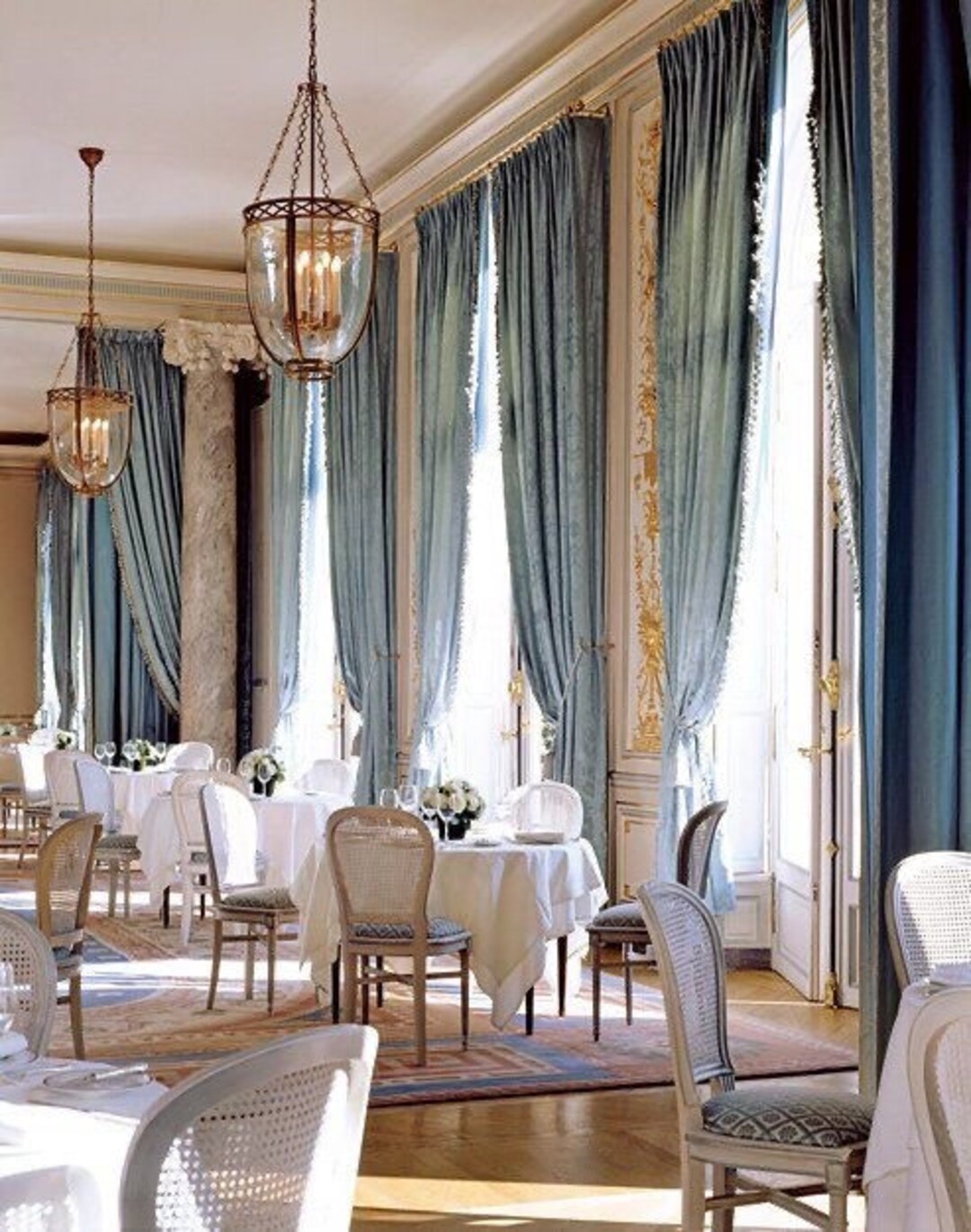 Pair of Intense Powder Blue Velvet Curtains With Precious - Etsy