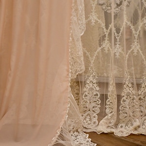 Complete Curtain Set in Pink Georgette and Precious Italian Lace ...