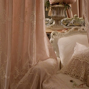 Gorgeous Pink Georgette Curtain With Fine Italian Lace From the ...