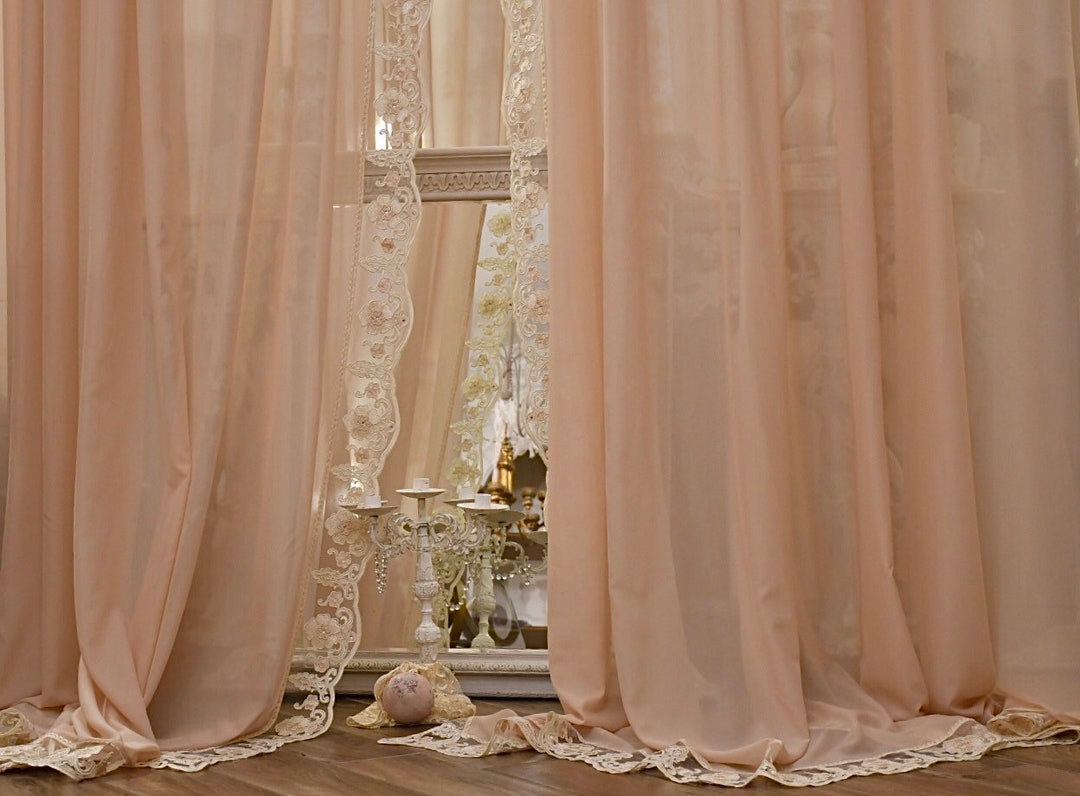 Pair of Georgette and Lace Curtains “maria Cecilia” - Etsy