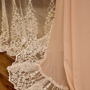 Complete Curtain Set in Pink Georgette and Precious Italian Lace ...