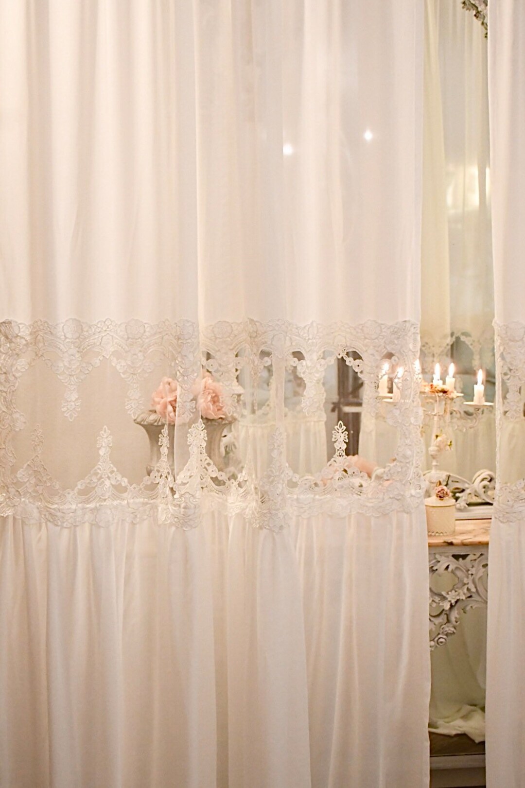 Elegant and Refined Georgette and Lace Curtain “eleonor” - Etsy