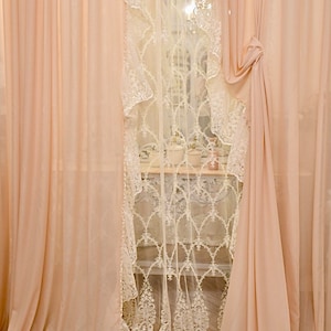 Complete Curtain Set in Pink Georgette and Precious Italian Lace ...
