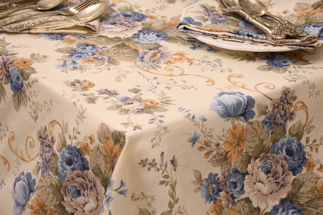 Blue Vintage Rose Tablecloth - Etsy
