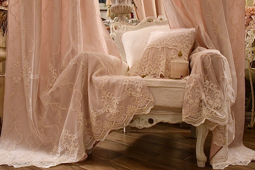 Gorgeous Pink Georgette Curtain With Fine Italian Lace From the ...