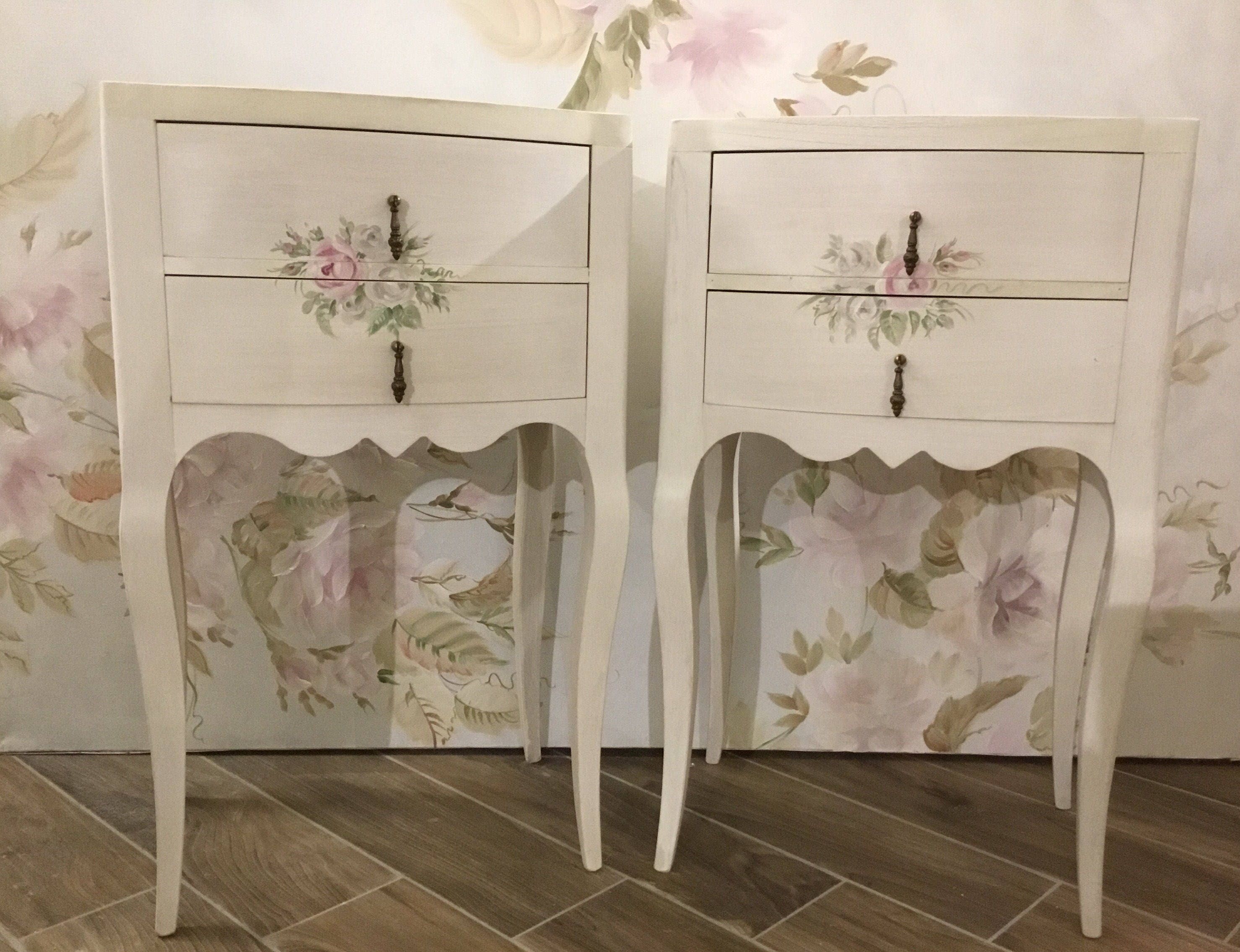 Comodini decorati set da 2 dipinti a mano con decori rose | Etsy